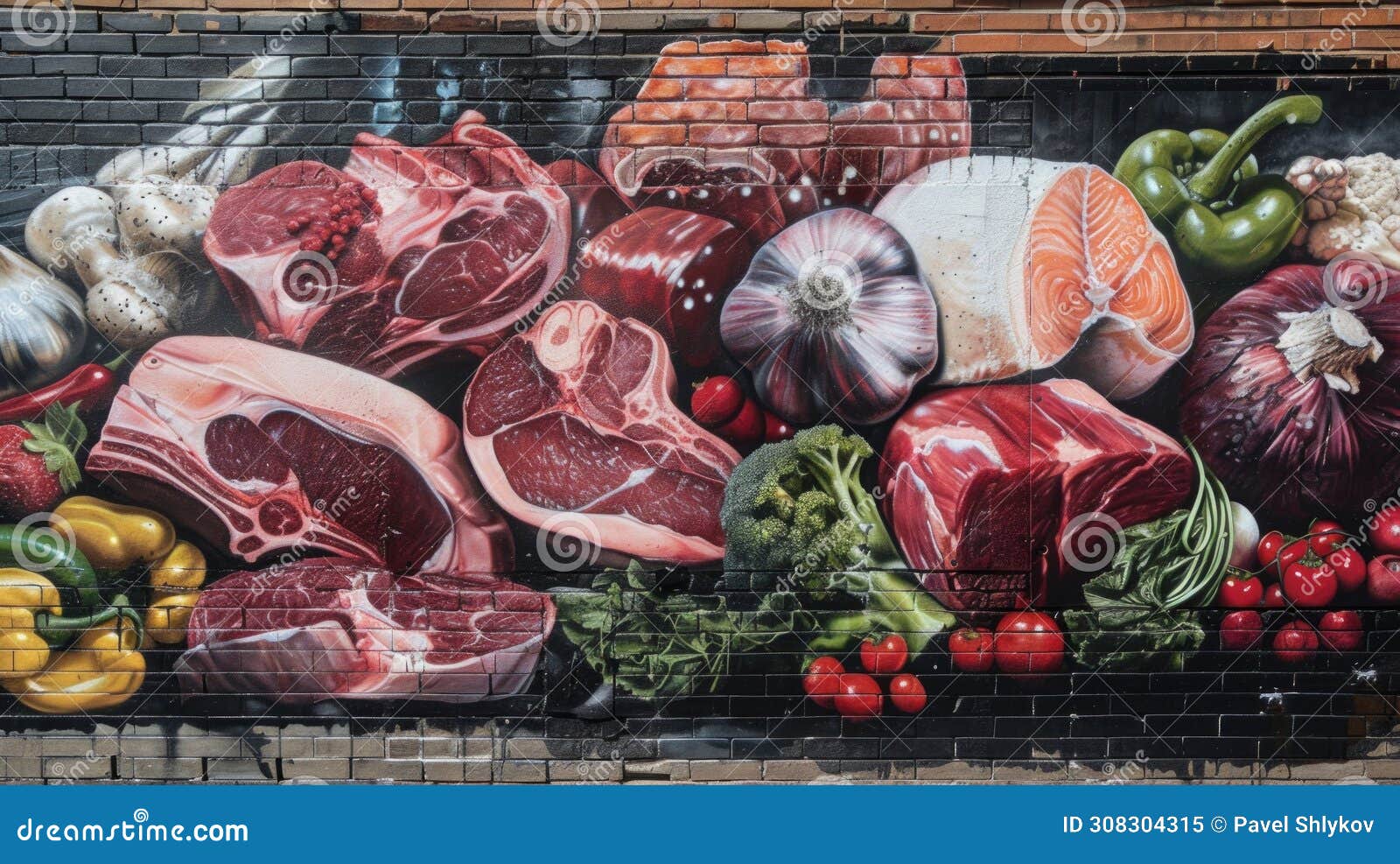 Mural Various Meats. Wall Paint for Cafe and Restaurant Stock Image ...