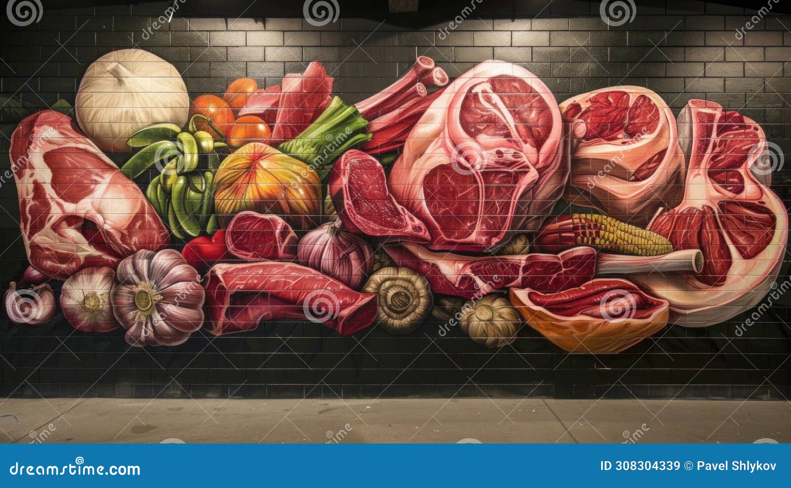 Mural Various Meats. Wall Paint for Cafe and Restaurant Stock Image ...