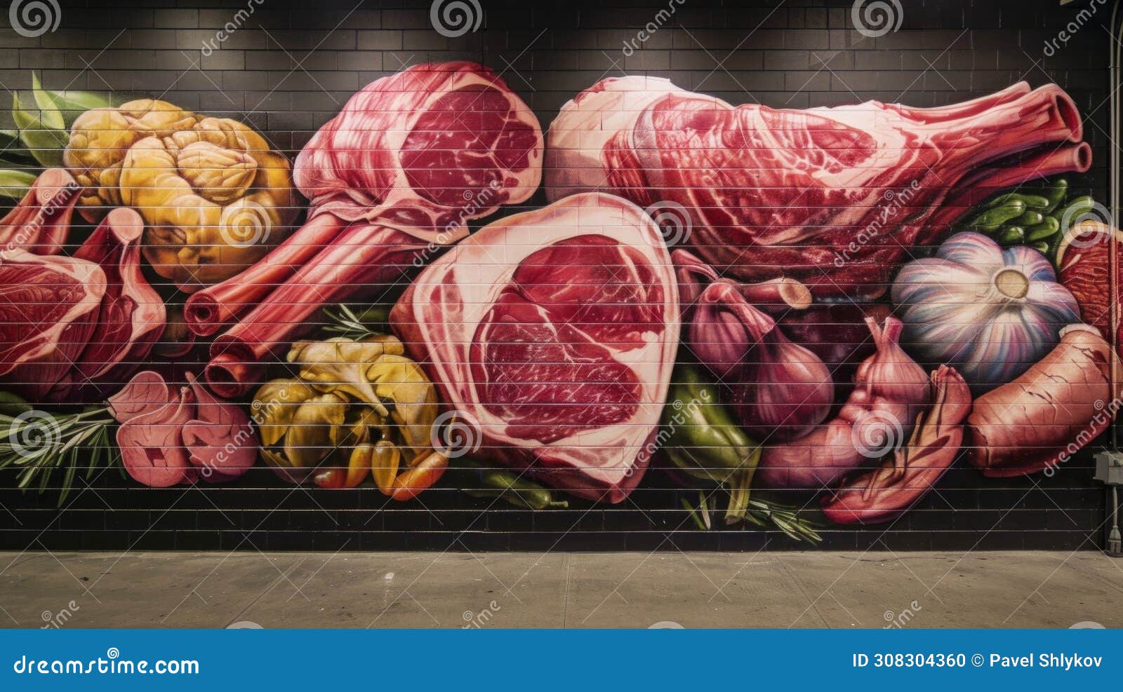 Mural Various Meats. Wall Paint for Cafe and Restaurant Stock Photo ...