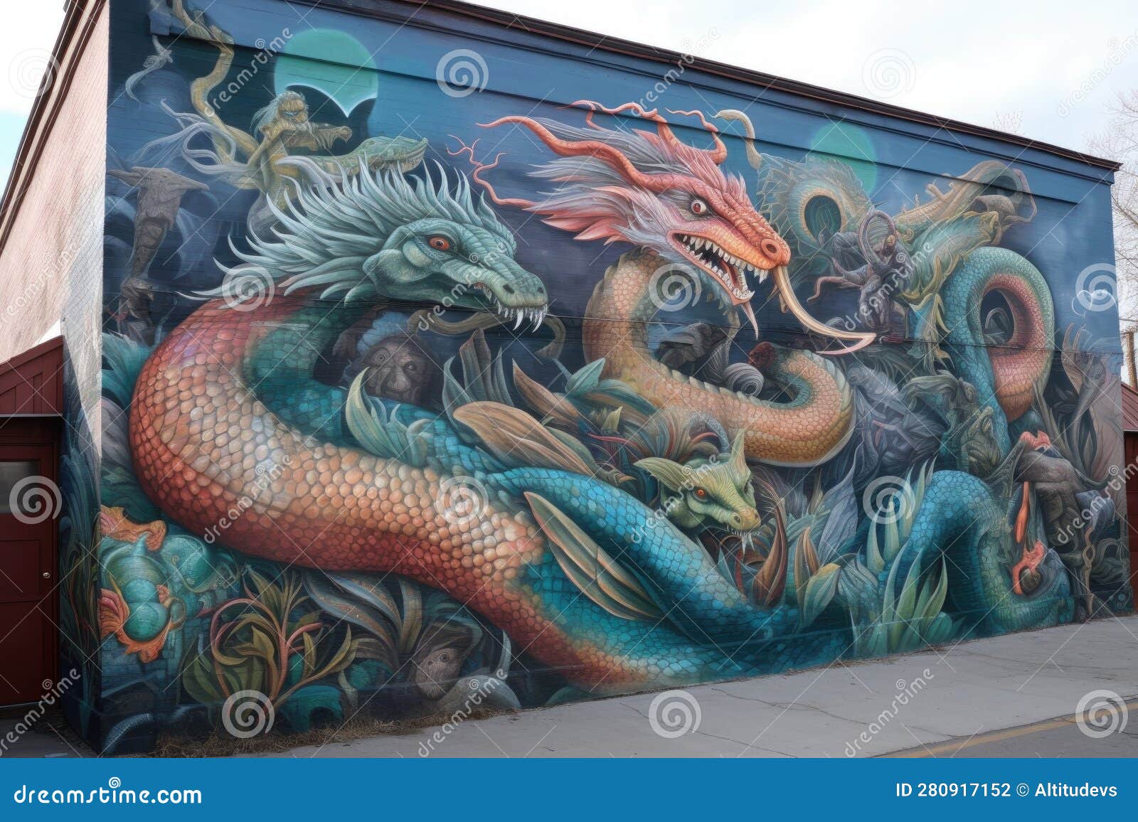 Murals of a Fantasy World, with Dragons and Magic Stock Photo - Image ...