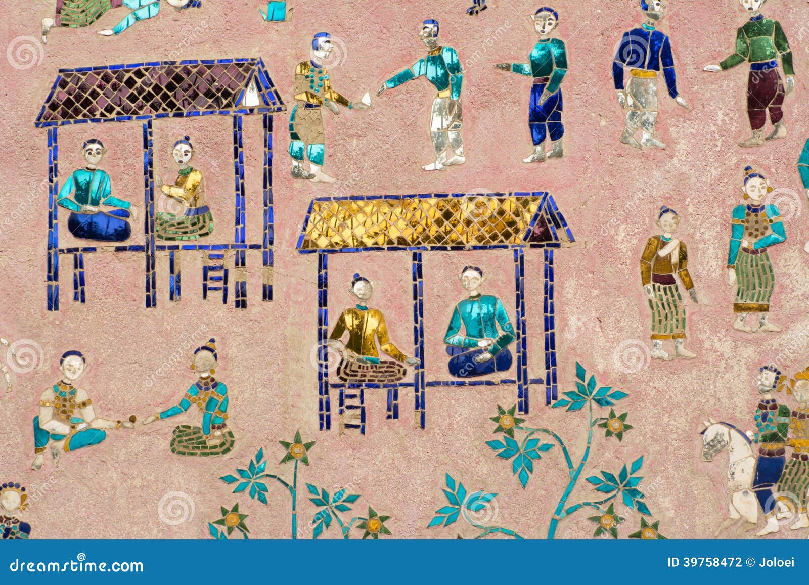 Murals of wat xieng thong stock photo. Image of relief - 39758472