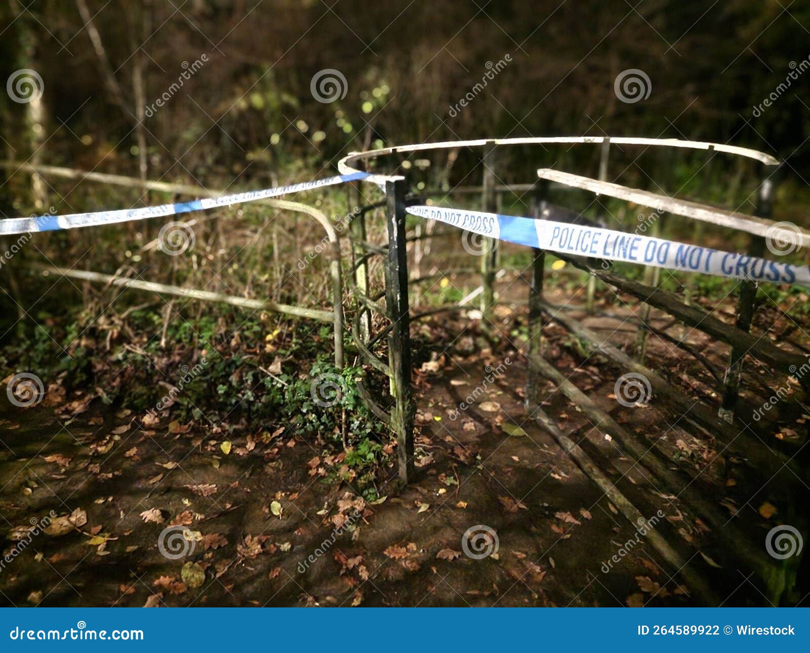 Murder Scene with Signs on the Fence Stock Photo - Image of direction ...
