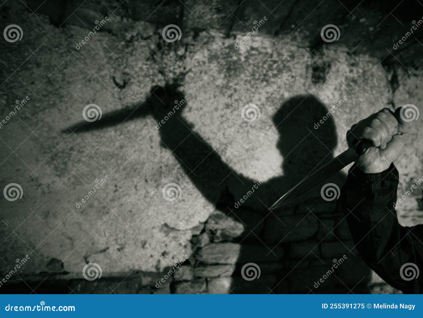 Murderer with Big Knife and Shadow Horror Scene Stock Image - Image of ...