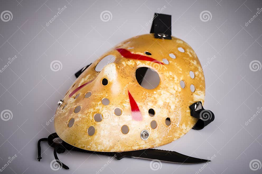 Murderer Mask and Knife on White Stock Image - Image of crazy, death ...