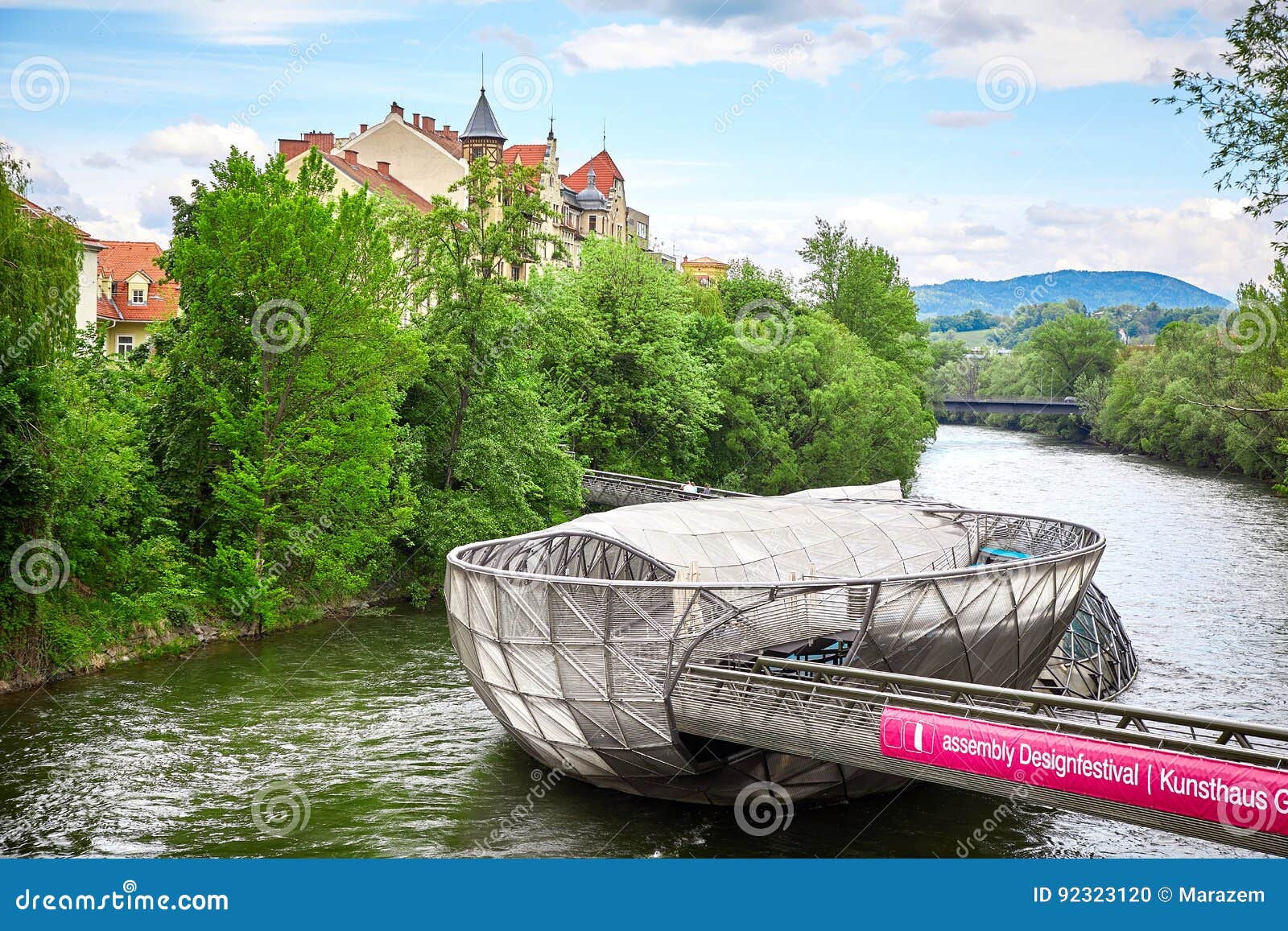 The Murinsel Bridge in Graz Old Town, Austria Editorial Image - Image ...