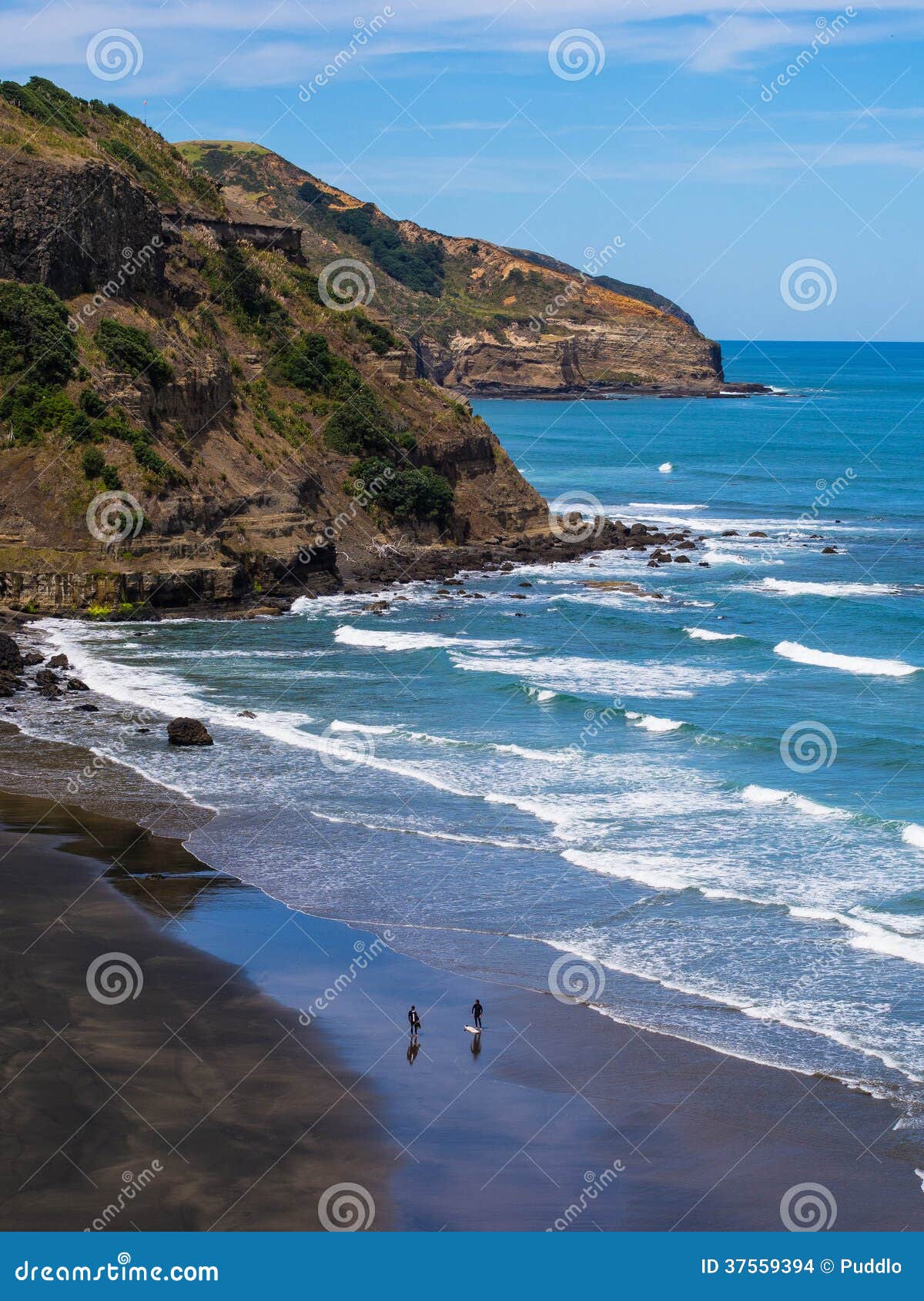 Surfers @ Muriwai Beach, Auckland, New Zealand Stock Photo - Image of ...