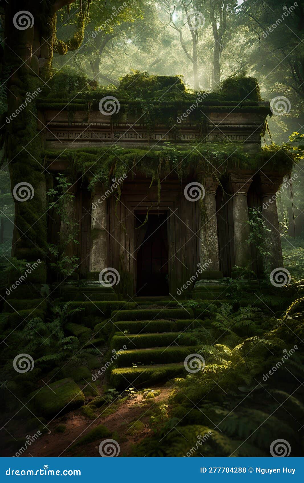 The Murky Scene of a Temple Left in the Deep Forest Stock Photo - Image ...