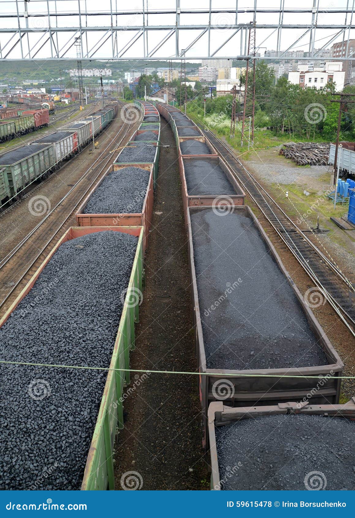 MURMANSK, RUSSIA. Cargo Structures with Coal Stand at Railway Station ...