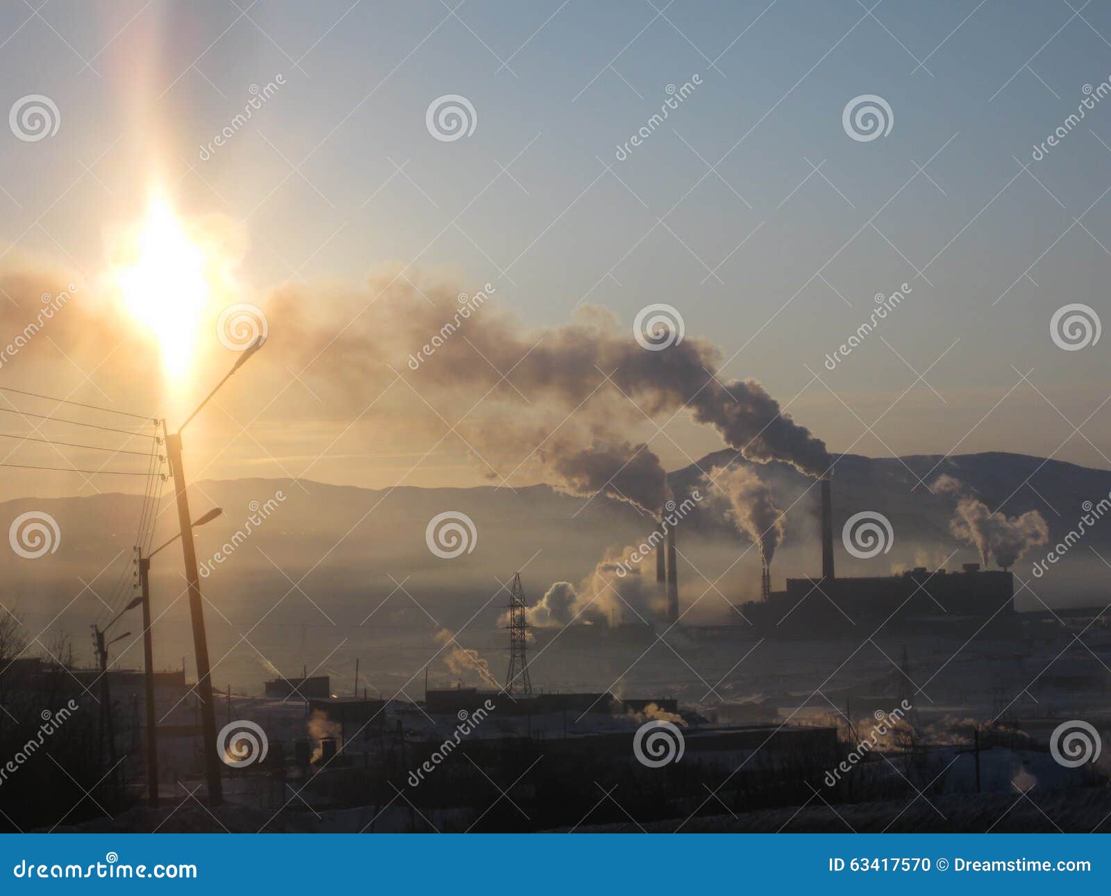 Murmansk winter factory stock photo. Image of heavy, indust - 63417570