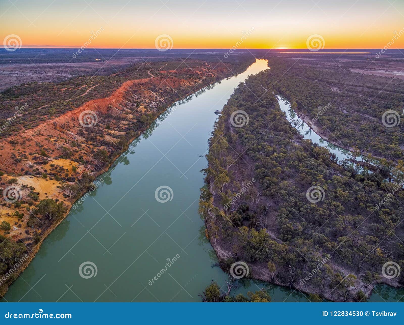 Murray River at sunset. stock photo. Image of murray - 122834530