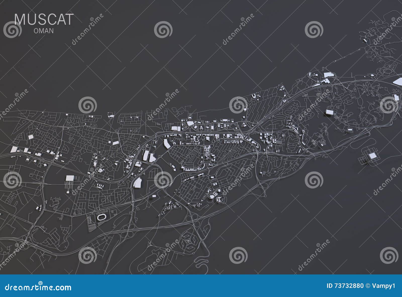 Muscat Map, Satellite View, Oman Stock Illustration - Illustration of ...