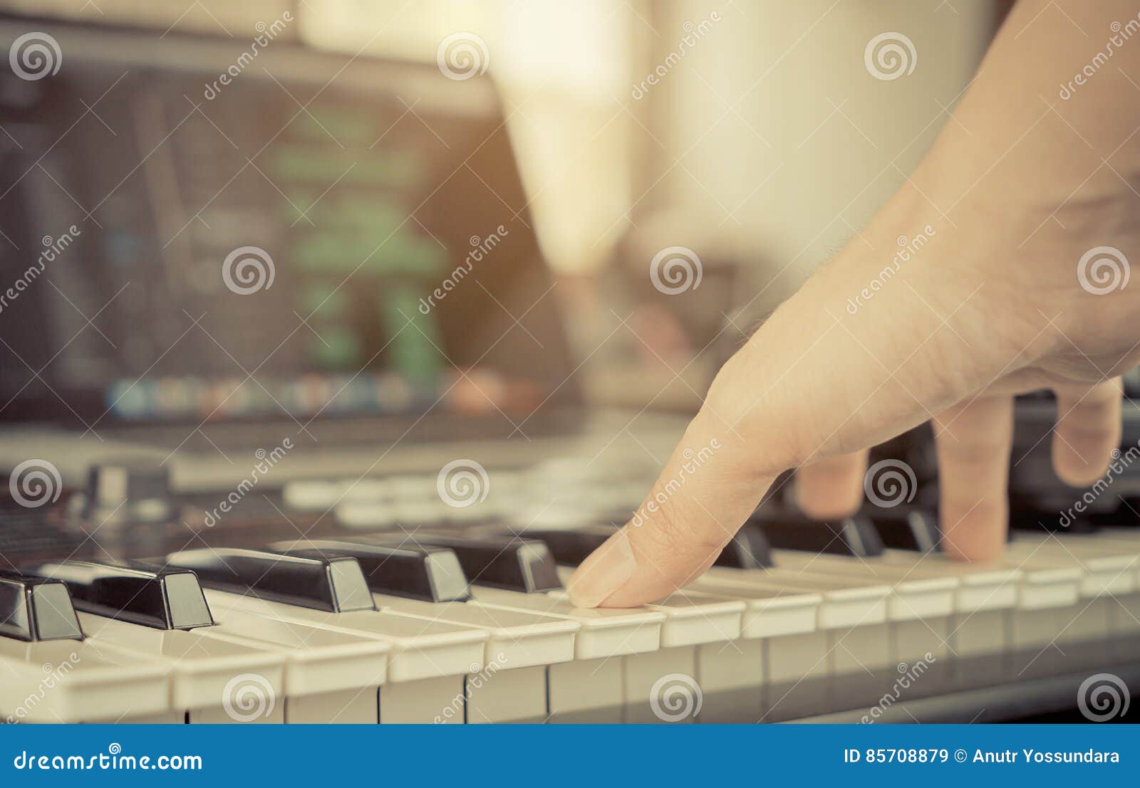Muscian Hand Touching Keyboard Home Studio Stock Image - Image of ...