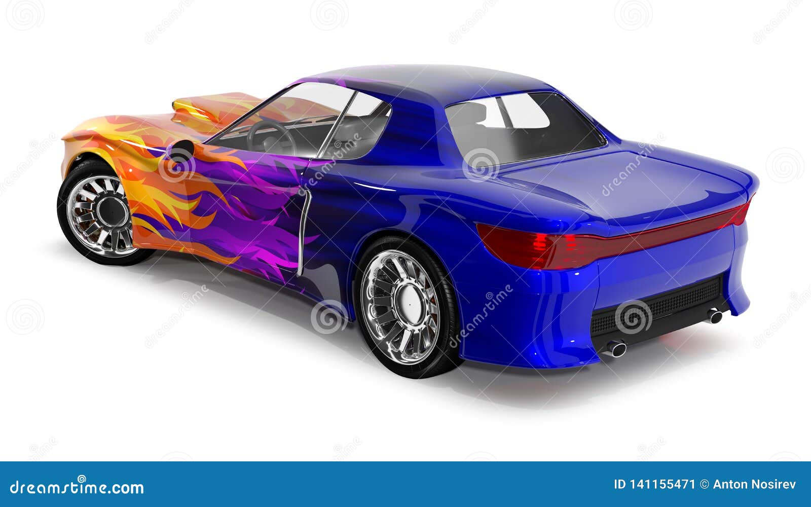 Muscle Car with Colored Pattern of Flame, Blue. Stock Illustration ...