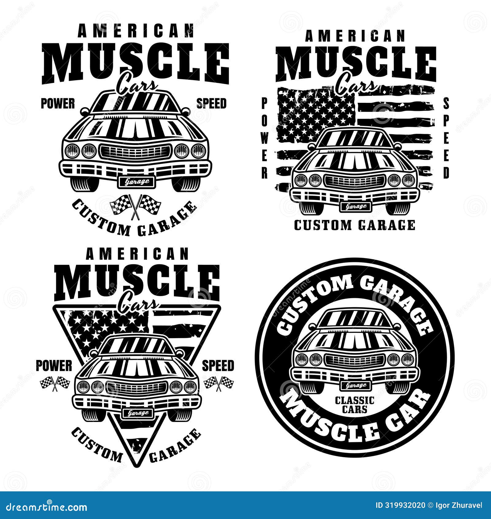 Muscle Car Set of Vector Emblems, Labels, Badges or Prints in ...