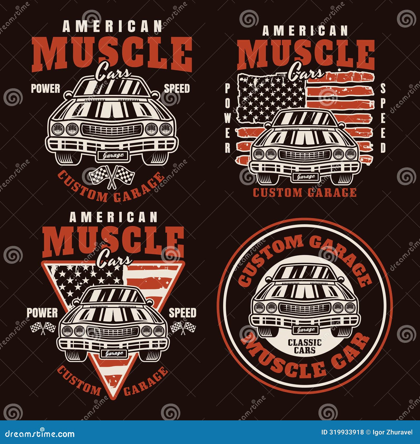 Muscle Car Set of Vector Emblems, Labels, Badges or Prints in Vintage ...