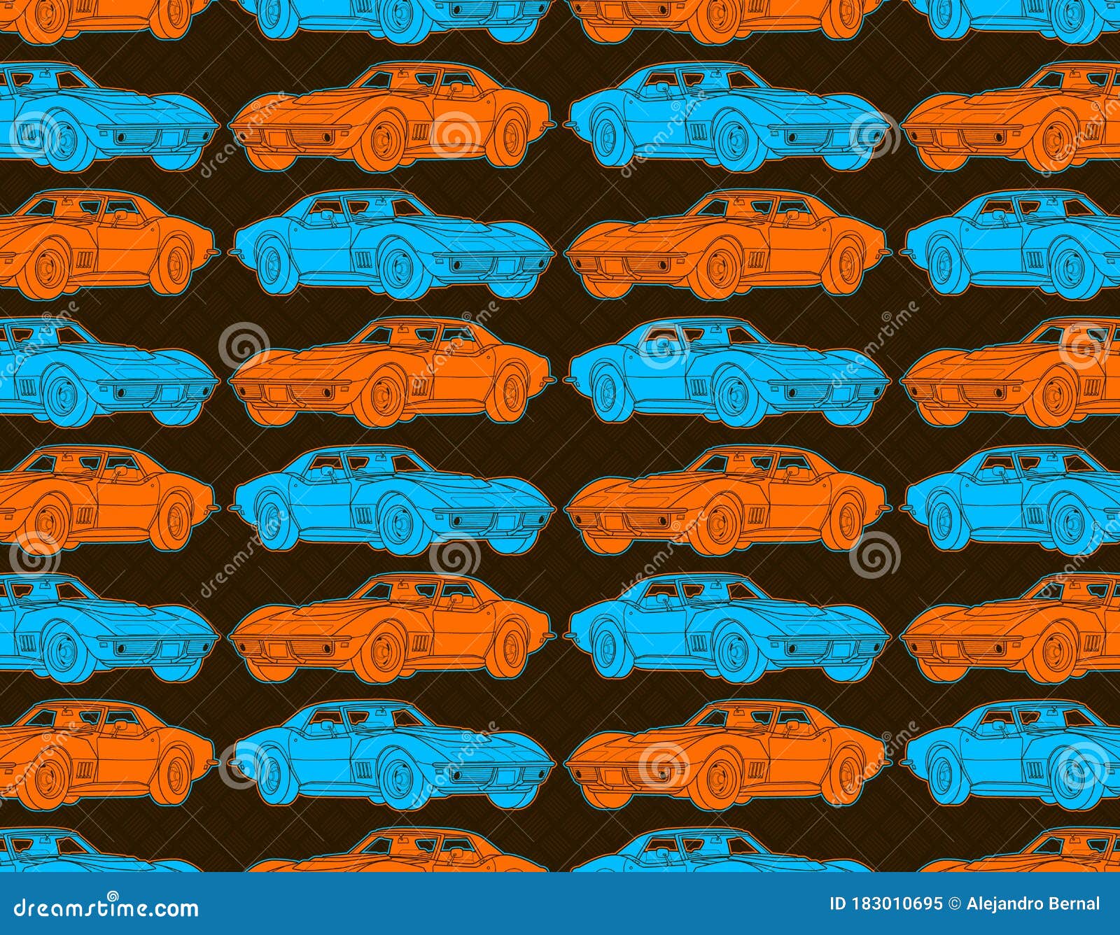 Muscle Car Vector Set Collage with Orange and Brown Colors and ...