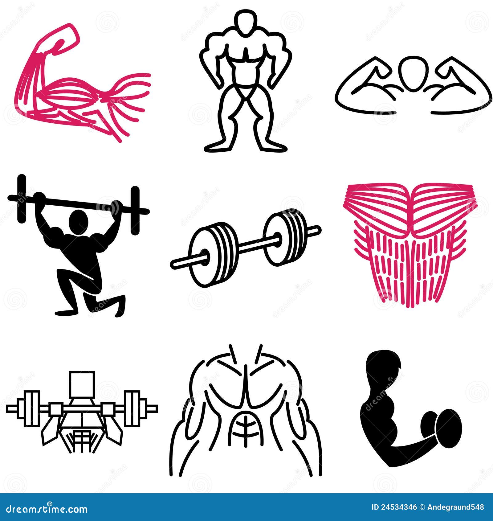 Muscle and gym icons stock illustration. Illustration of design - 24534346