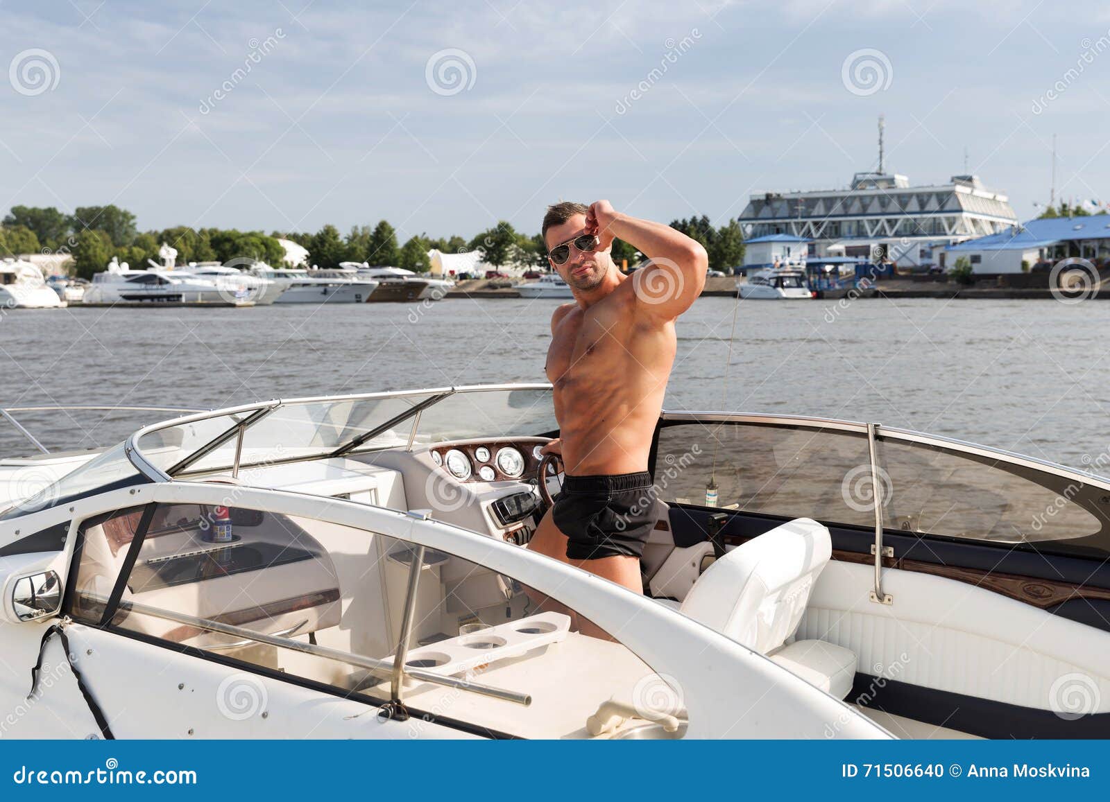 Muscle man on a boat stock photo. Image of chest, sailor - 71506640