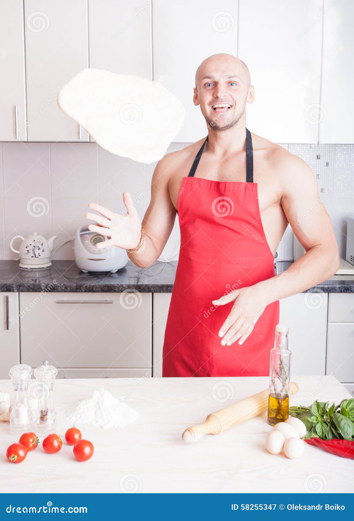 Muscle Man Cooking in the Kitchen Stock Image - Image of european ...