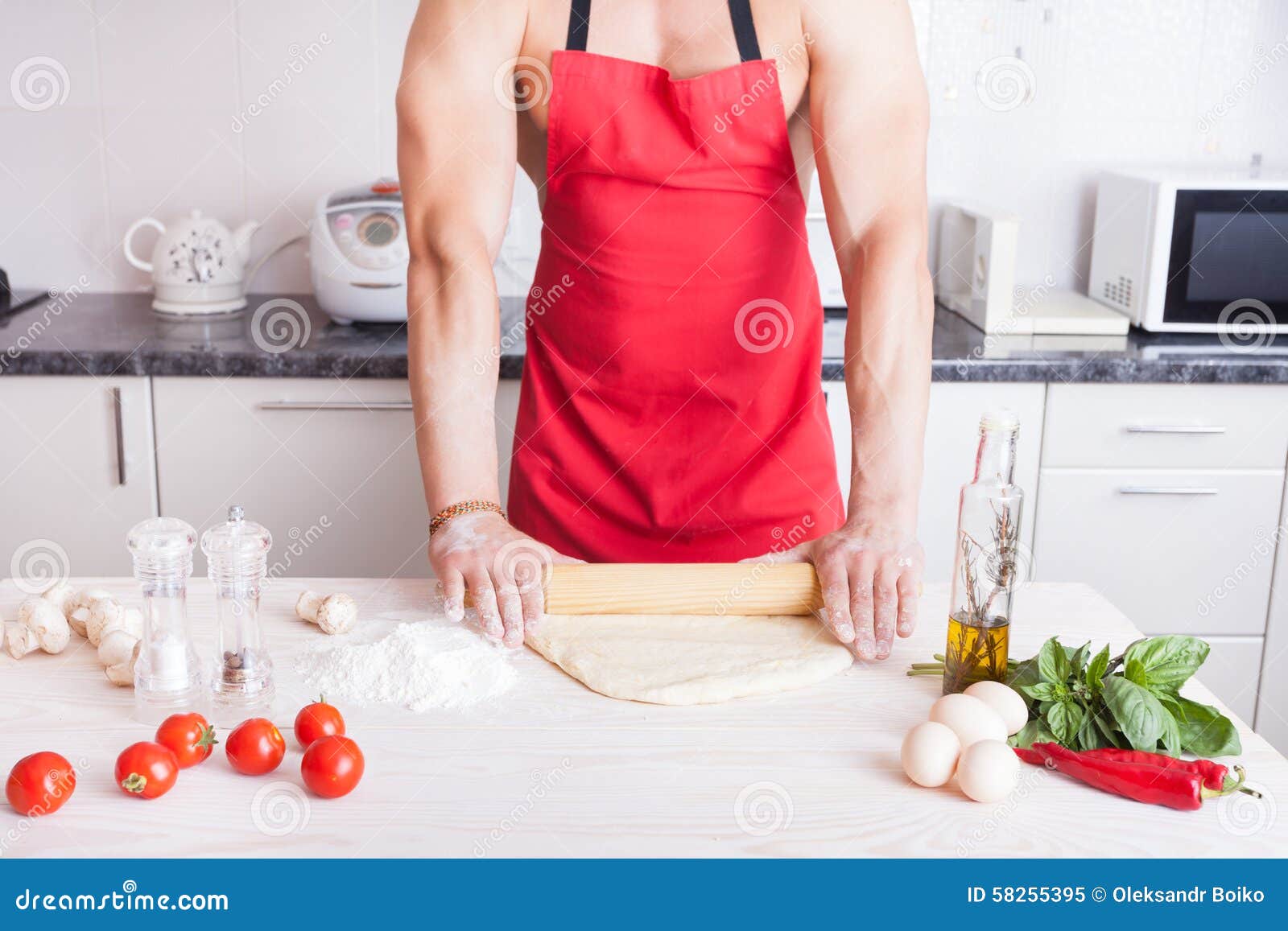Muscle man cooking stock image. Image of loss, muscles - 58255395