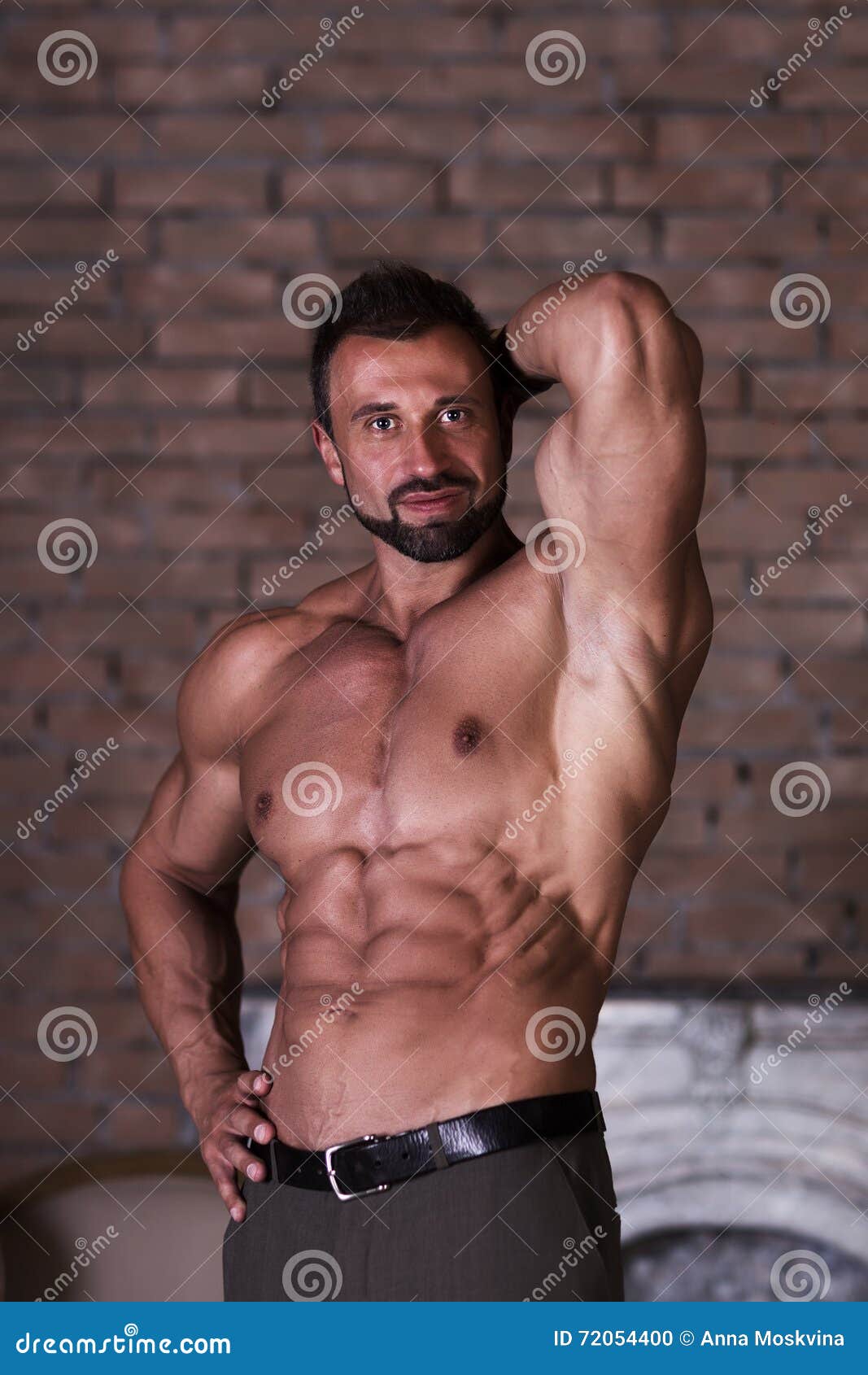 Muscle Man Poses Shows Press Stock Photo - Image of caucasian, male ...