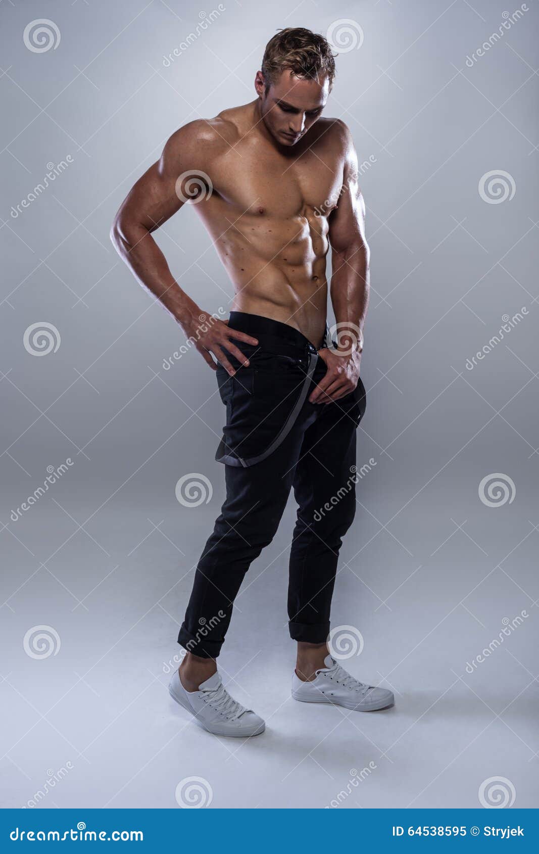Muscle Man Posing in Studio Stock Image - Image of portrait ...