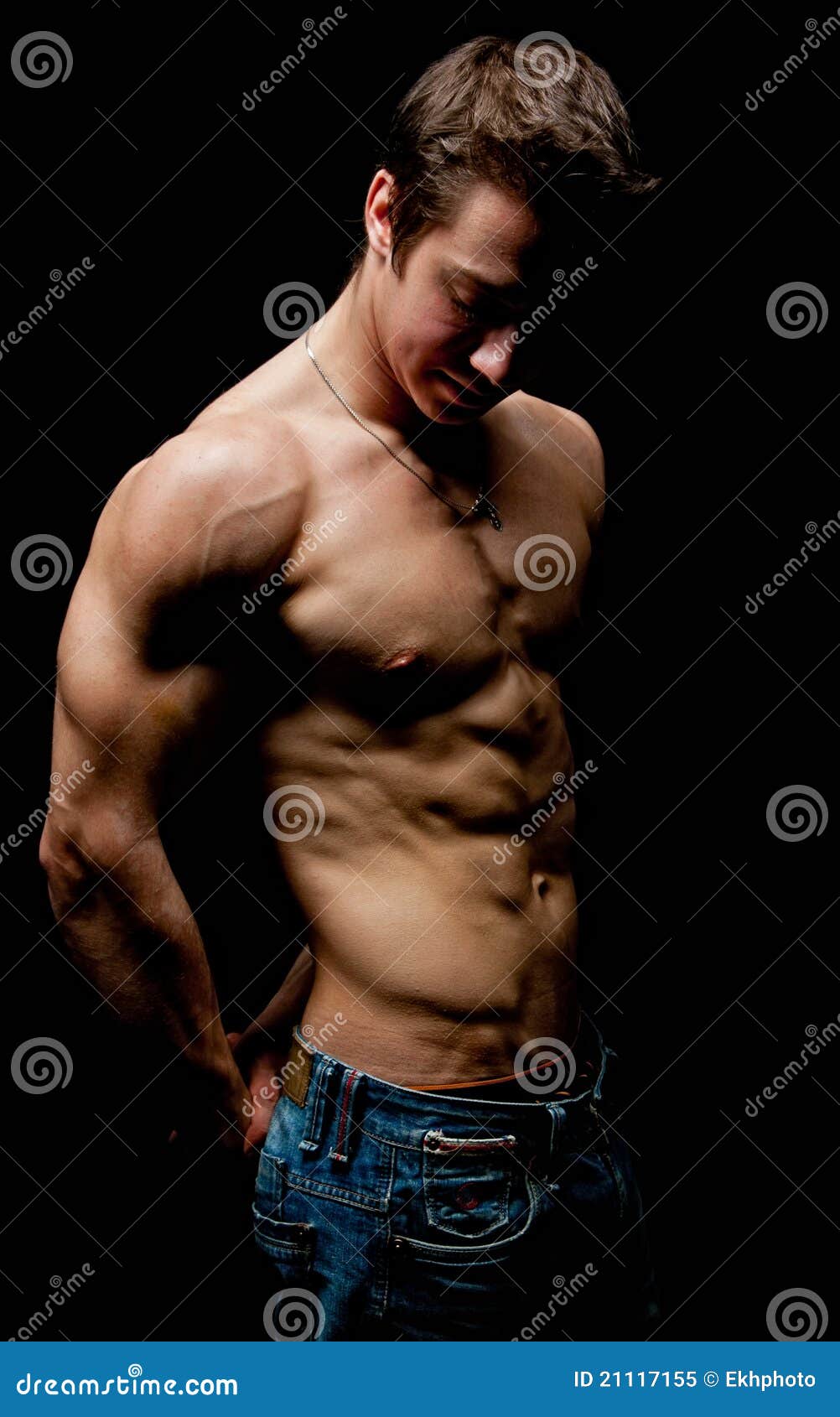 Muscle guy in the dark stock image. Image of looking - 21117155
