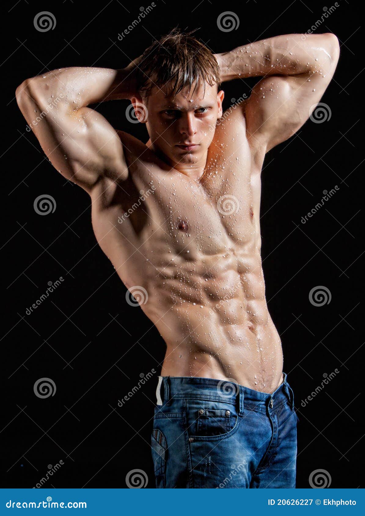 Muscle Young Man Perfused with Milk Stock Image - Image of muscular ...