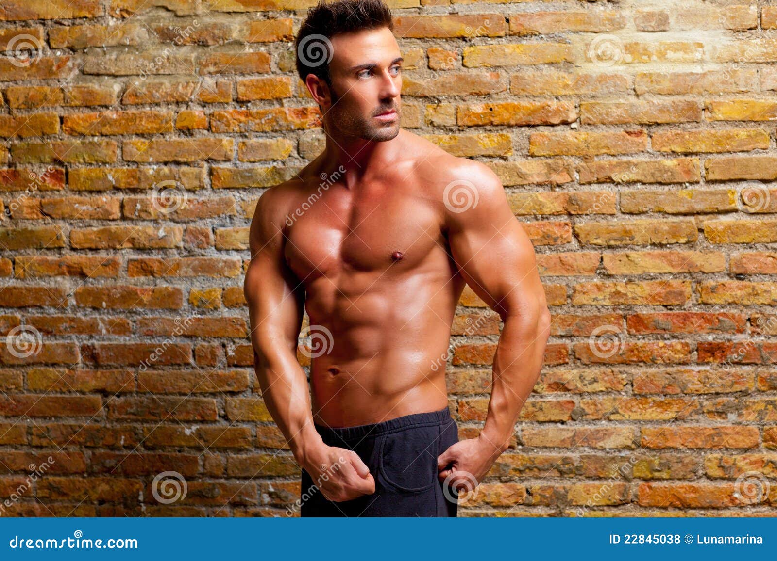 Muscle Shaped Underwear Man With Weight On Gym Stock Photo ...