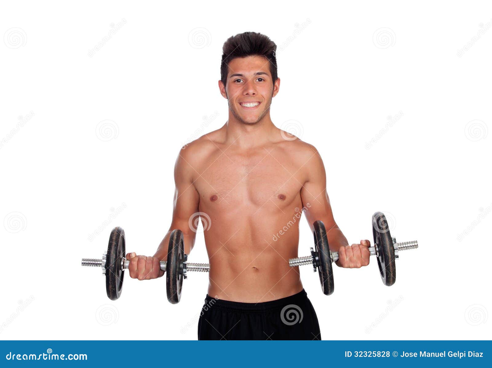 Muscled Guy Lifting Weights Stock Photo - Image of hold, adult: 32325828