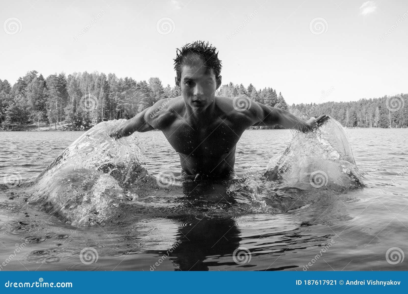 Model at the lake stock image. Image of masculinity - 187617921