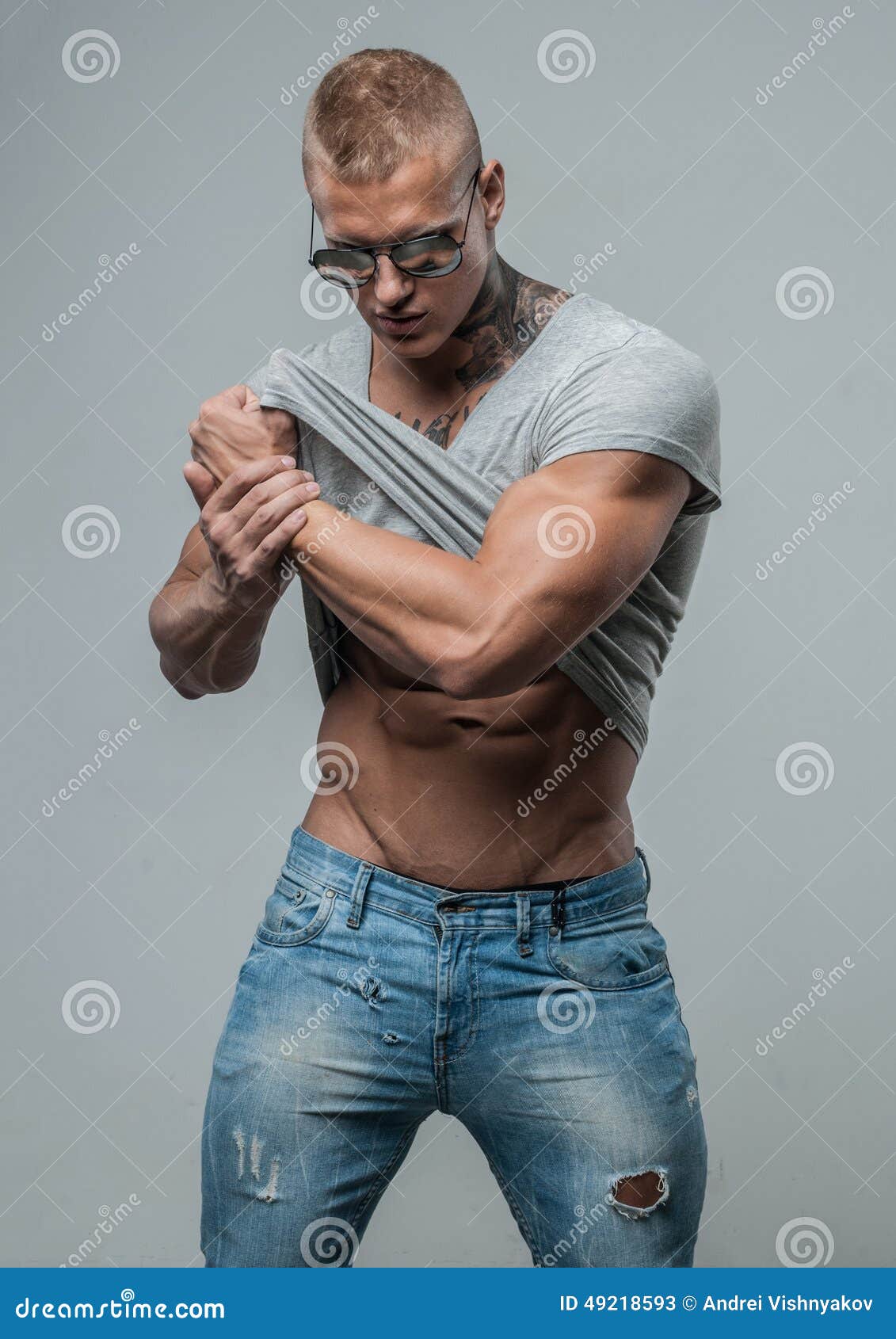 Muscled model with ink stock image. Image of toned, healthy - 49218593