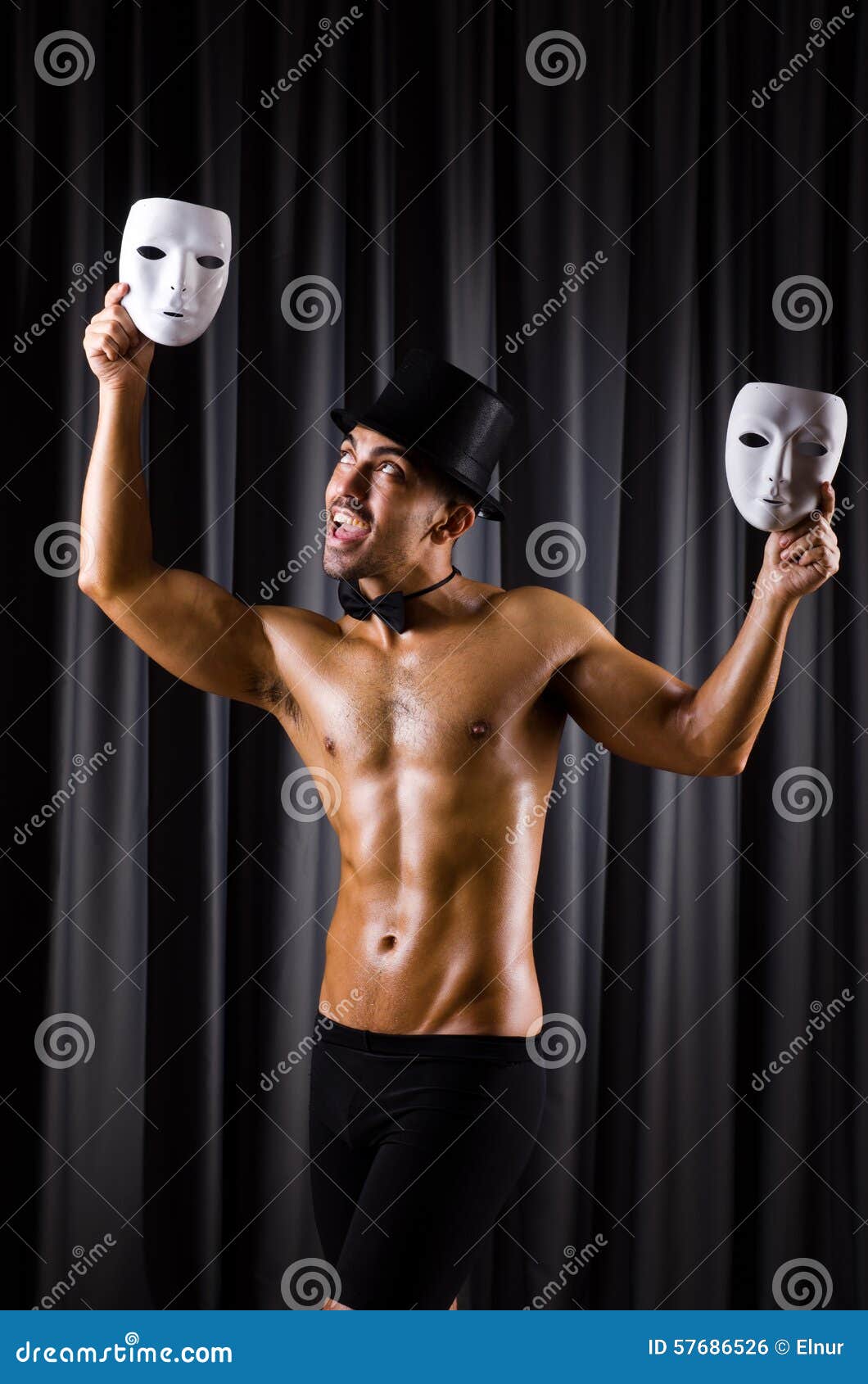 Muscular Actor with Theatrical Mask Stock Photo - Image of funny, actor ...