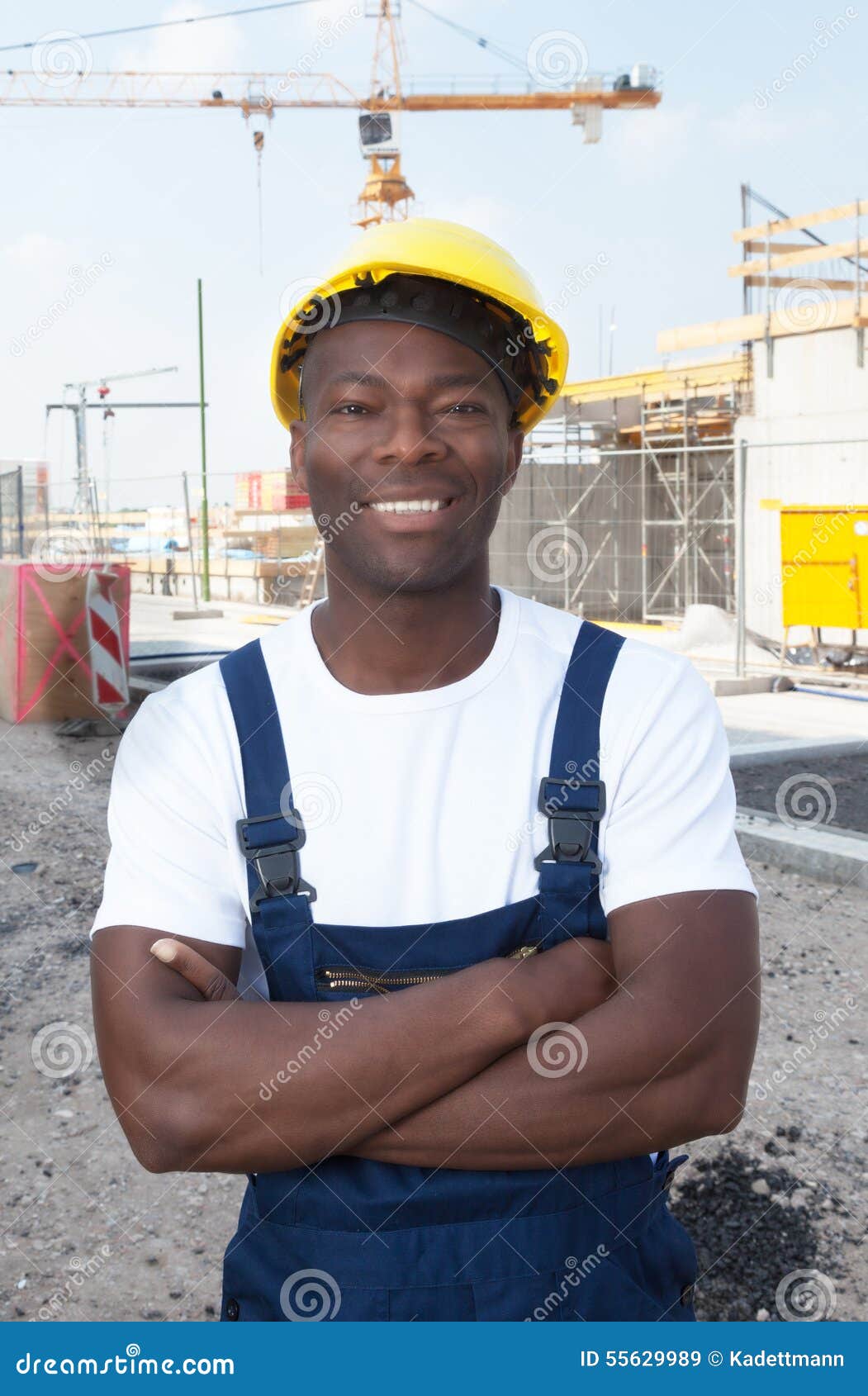 Muscular African American Construction Worker at Building Site Stock ...