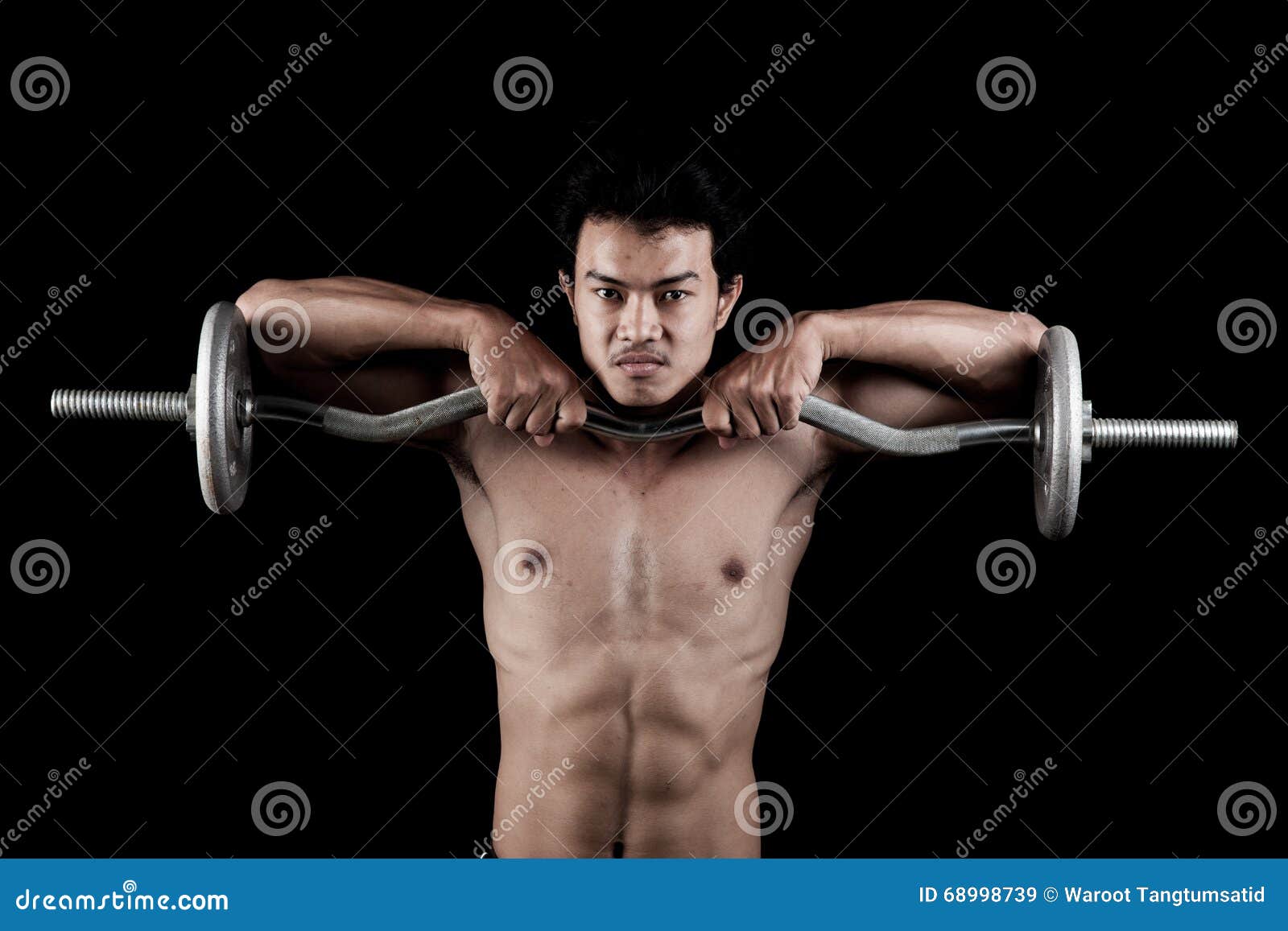 Muscular Asian Man with Barbell Stock Image - Image of muscular ...