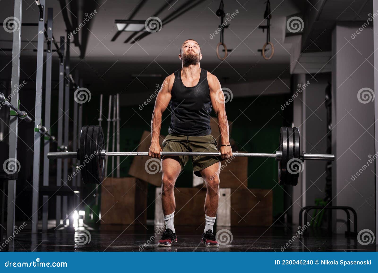 Muscular Athlete Lifting Very Heavy Barbell Stock Photo - Image of ...