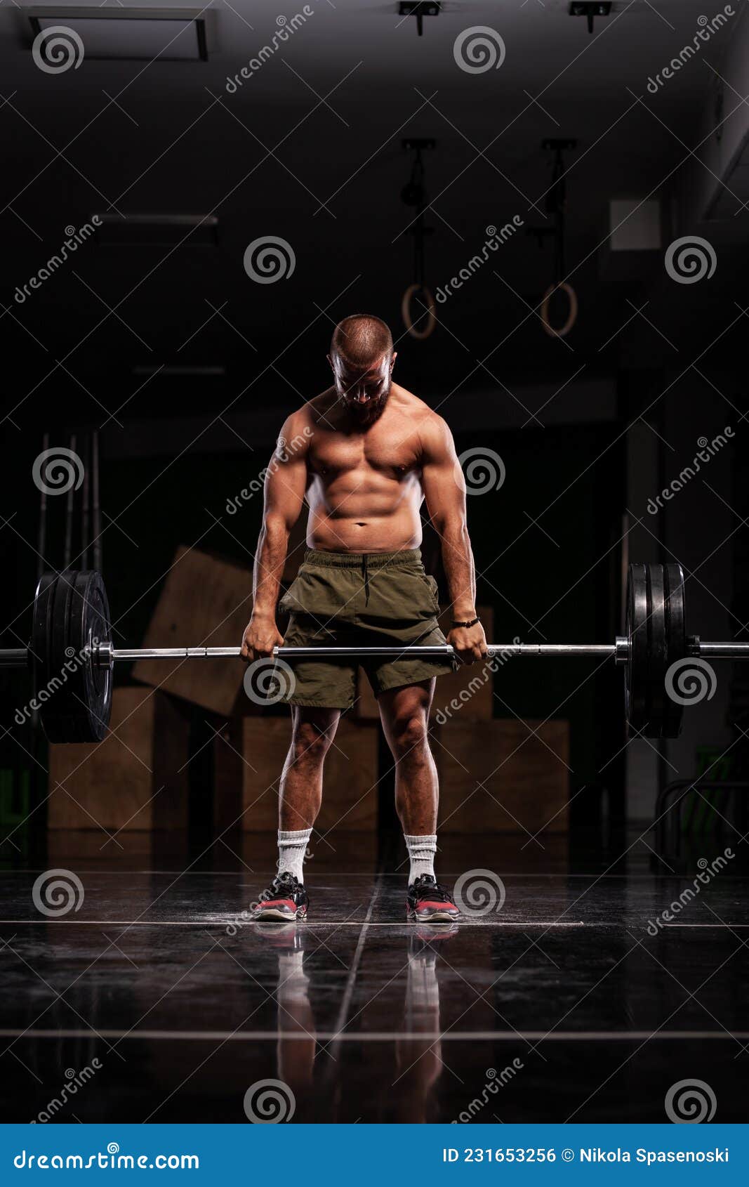 Muscular Athlete Lifting Very Heavy Barbell Stock Photo - Image of ...