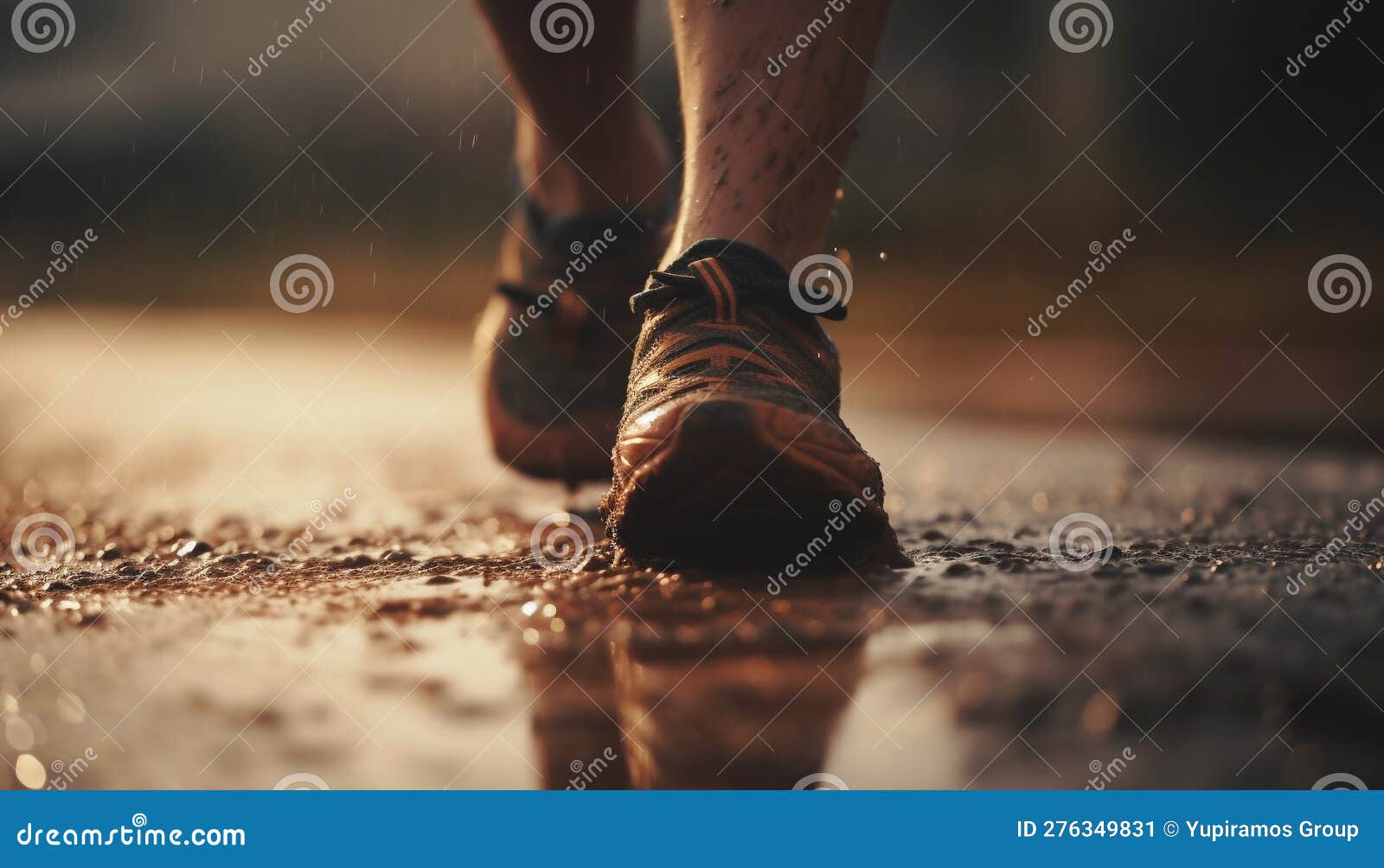 Muscular Athlete Runs on Wet Footpath in Rain Generated by AI Stock ...