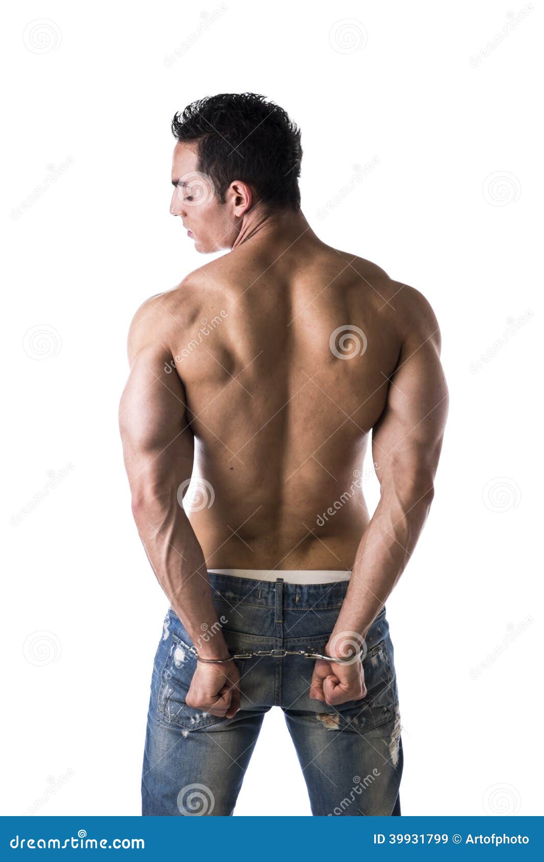 Male Bodybuilder Flexing His Biceps, Back View Stock Photography ...