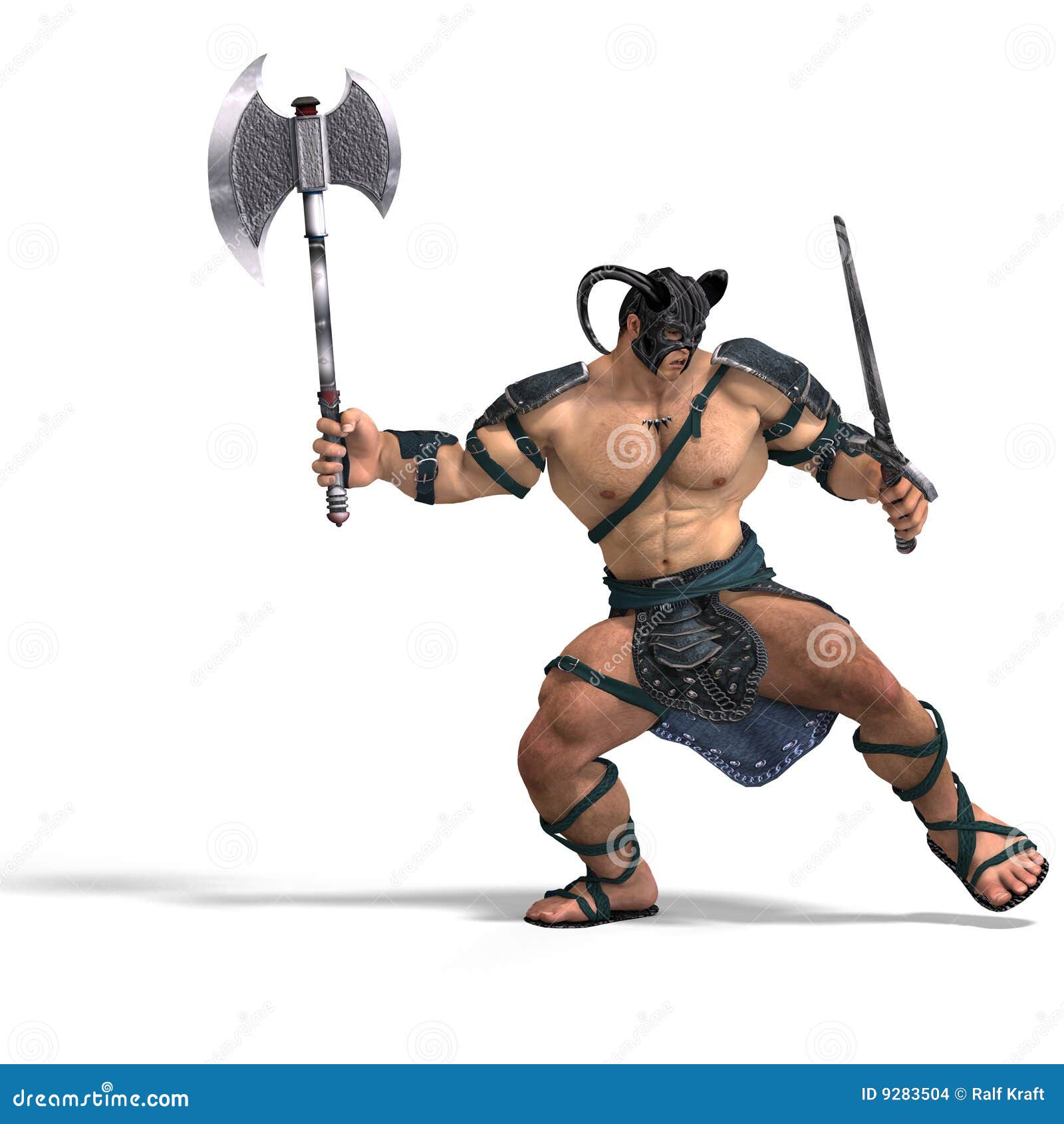 Muscular Barbarian Fight With Sword And Axe Royalty-Free Stock Image ...