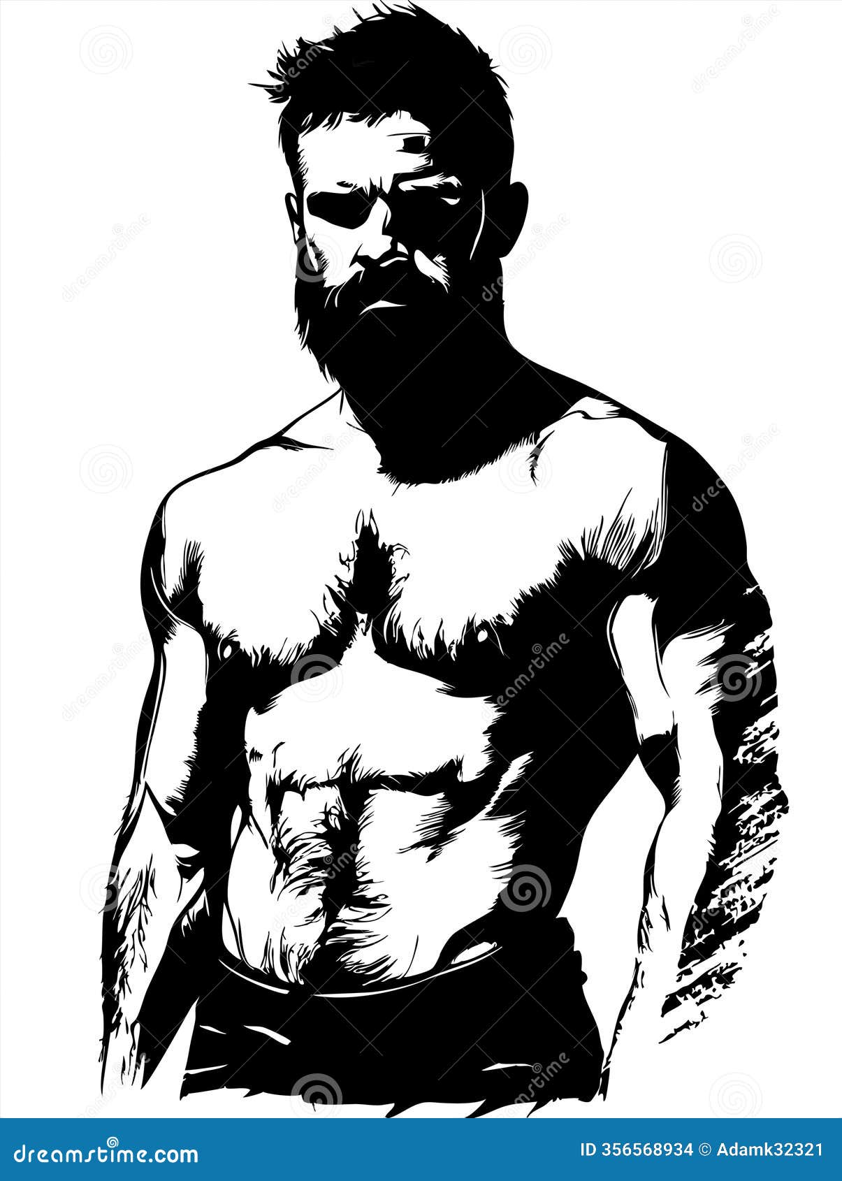 Muscular Bearded Man Tattoo Design Vector Art for Masculinity ...