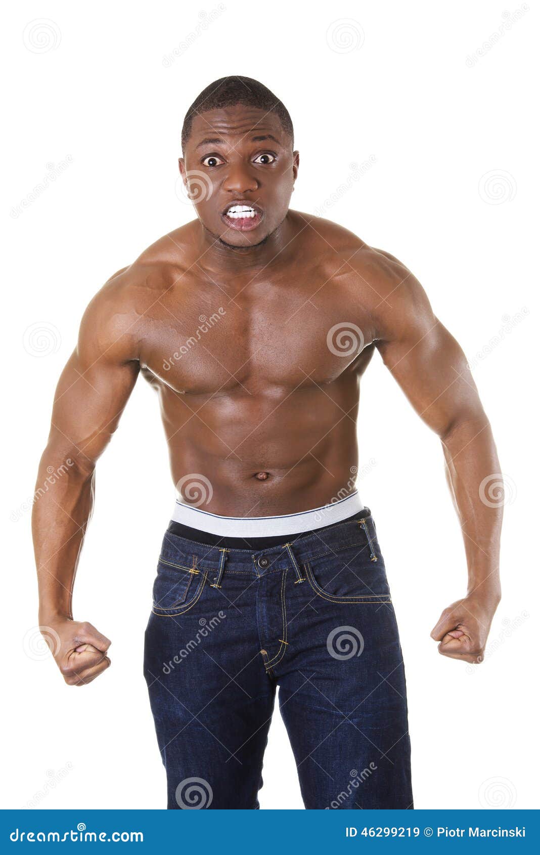 Muscular Black Man Shirtless Stock Image - Image of isolated, american ...