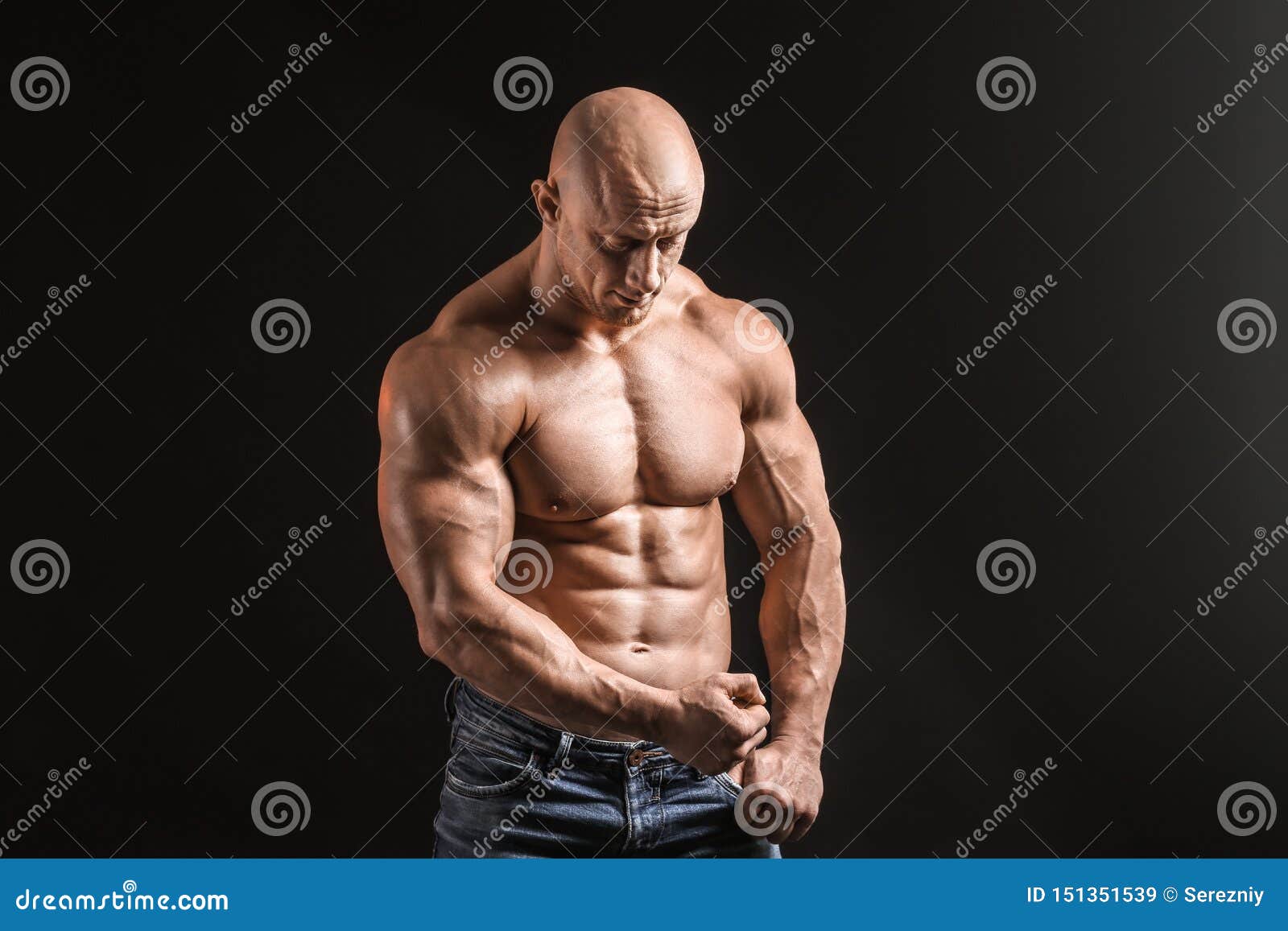 Muscular Bodybuilder on Dark Background Stock Image - Image of posing ...