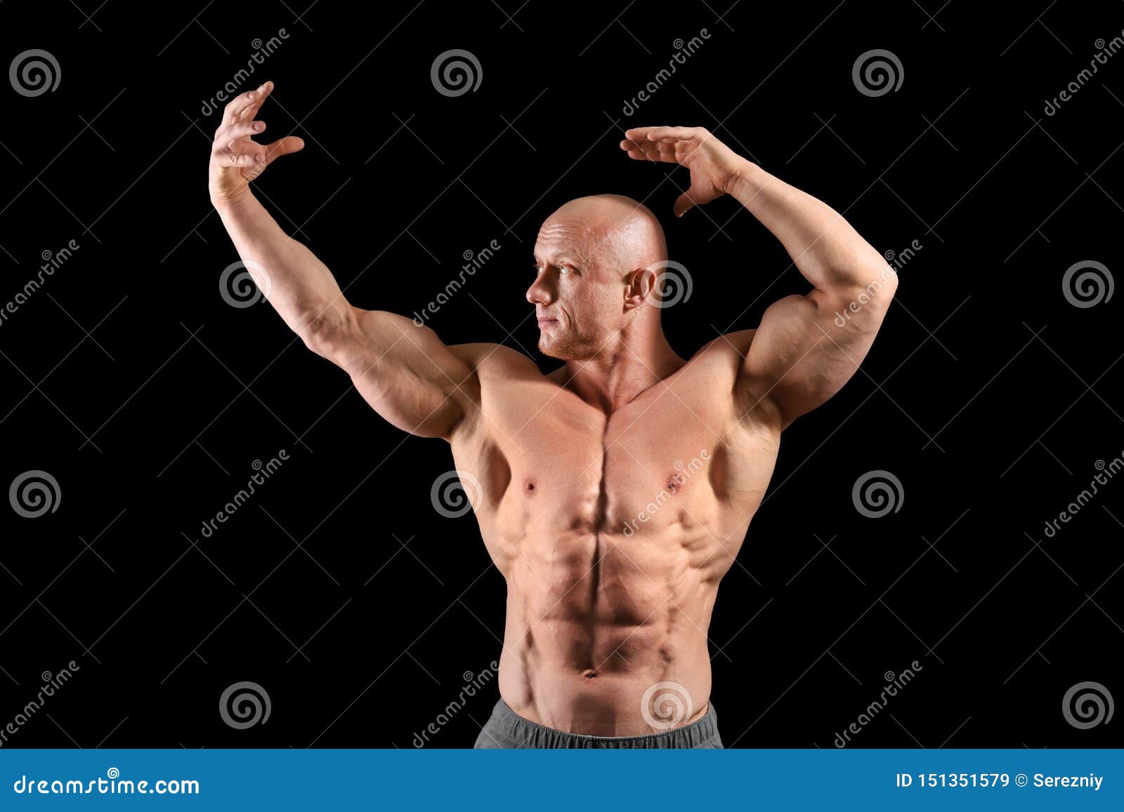 Muscular Bodybuilder on Dark Background Stock Image - Image of exercise ...