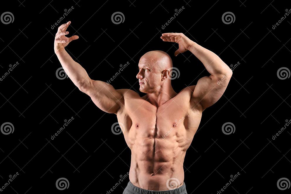 Muscular Bodybuilder on Dark Background Stock Image - Image of exercise ...
