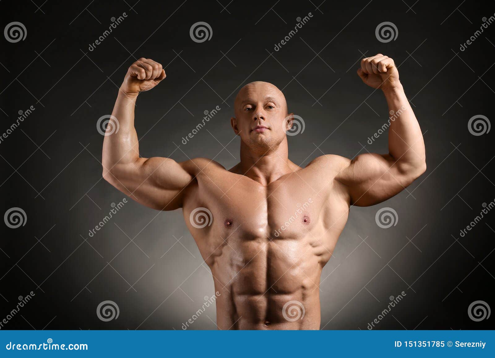 Muscular Bodybuilder on Dark Background Stock Image - Image of portrait ...