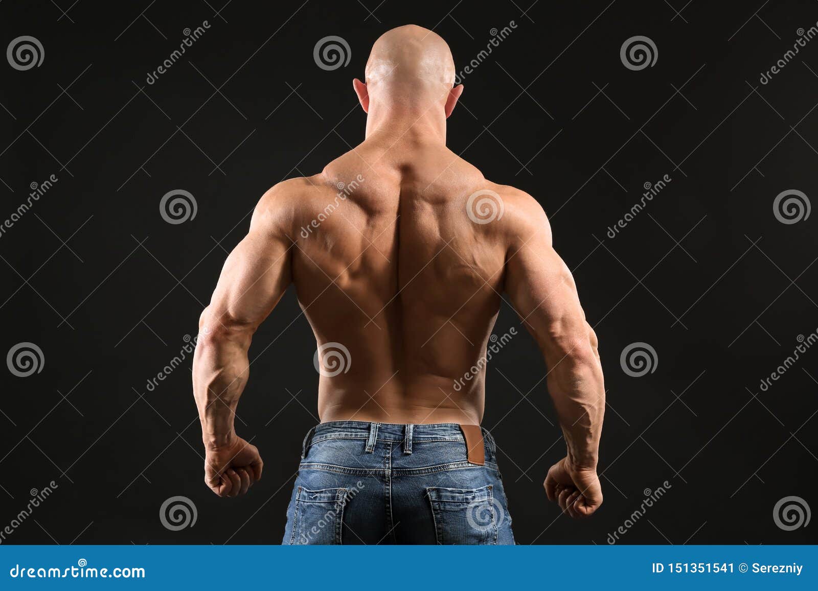 Muscular Bodybuilder on Dark Background Stock Image - Image of ...