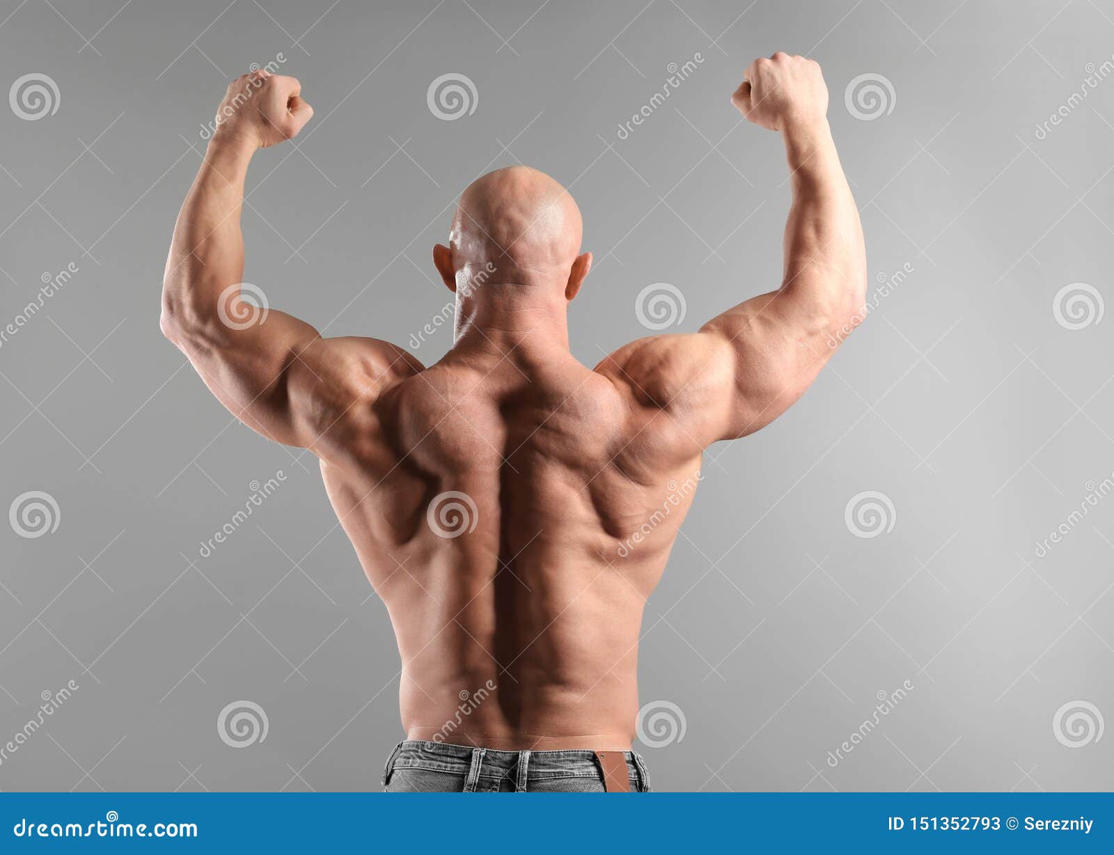 Muscular Bodybuilder on Grey Background Stock Image - Image of posing ...