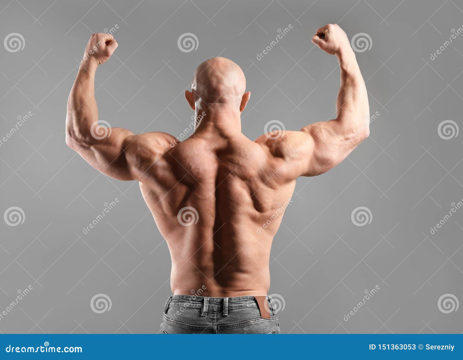 Muscular Bodybuilder on Grey Background Stock Image - Image of sporty ...