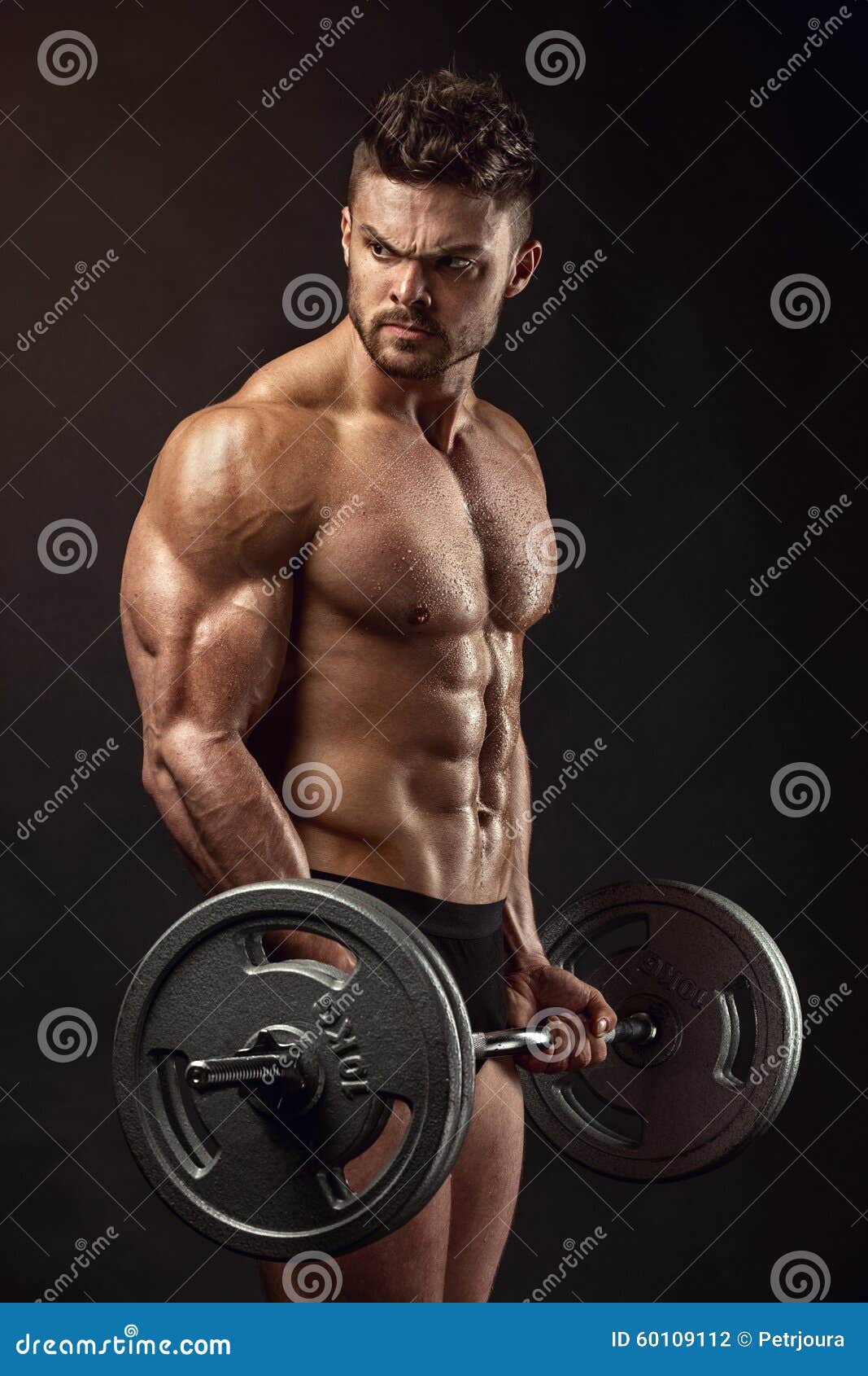 Muscular Bodybuilder Outdoor. Show Biceps And Triceps Muscles. Male ...